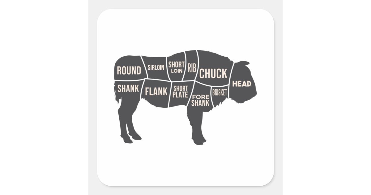Butcher Diagram Bison Square Sticker | Zazzle