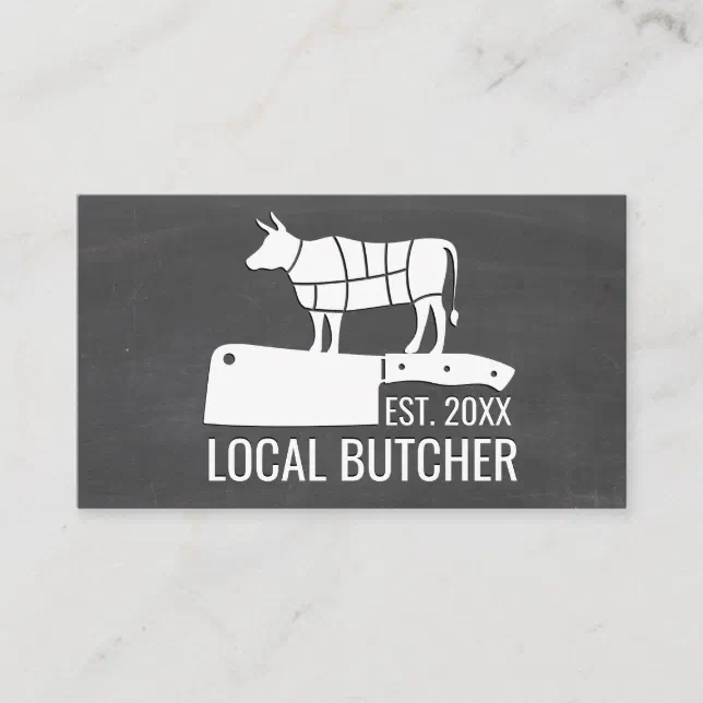 Butcher Knife | Beef Cut Chart | Chalkboard Business Card | Zazzle