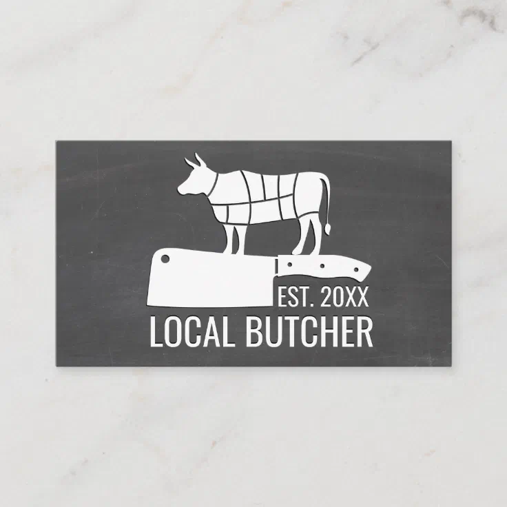 Butcher Knife | Beef Cut Chart | Chalkboard Business Card | Zazzle