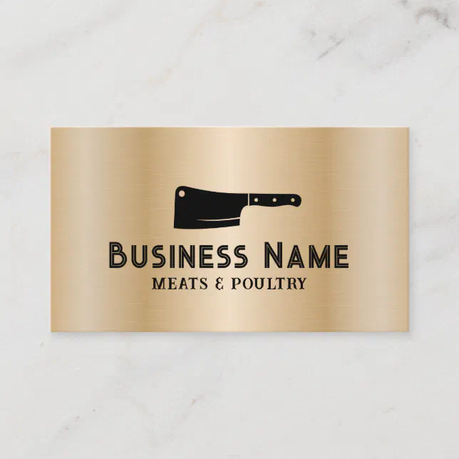 Butcher Meat Cleaver Meats & Poultry Market Gold Business Card | Zazzle
