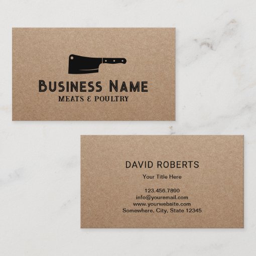 Butcher Meat Cleaver Meats & Poultry Market Kraft Business Card | Zazzle