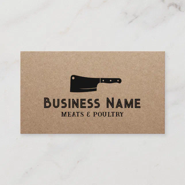 Butcher Meat Cleaver Meats & Poultry Market Kraft Business Card | Zazzle