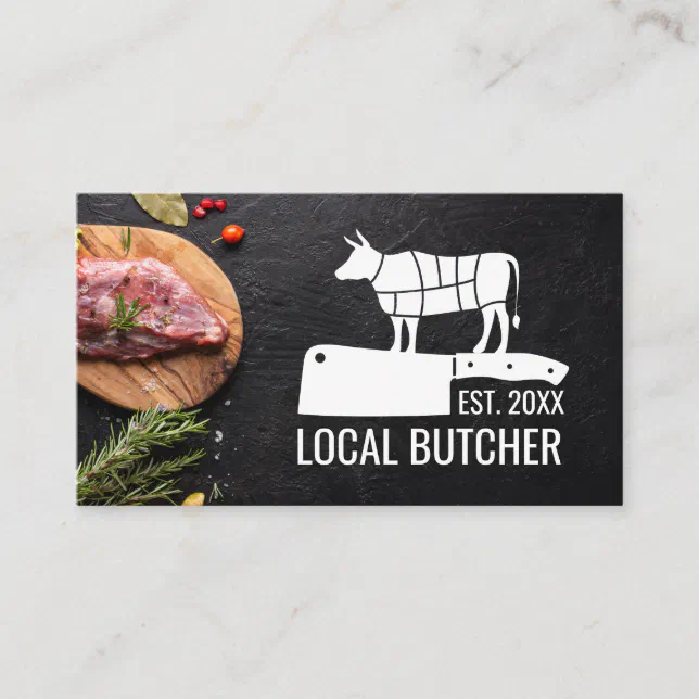 Butcher Meat Cut Chart | Steak on Wood Business Card | Zazzle