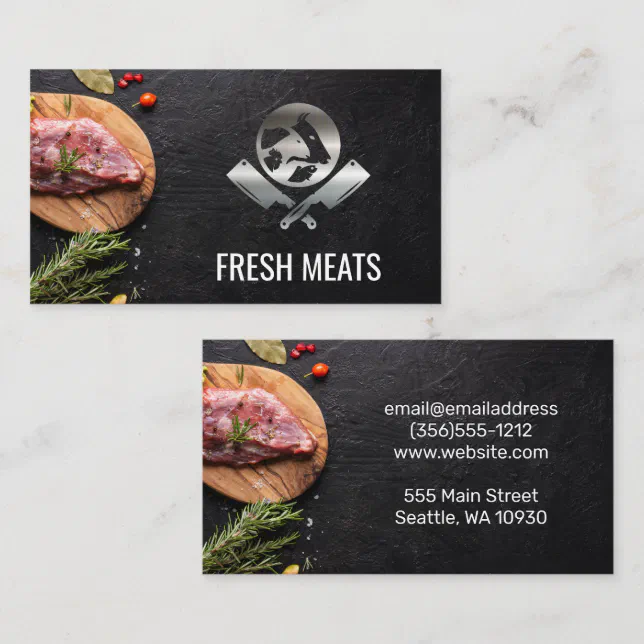 Butcher Meat Cut | Metallic Chef Logo Business Card | Zazzle