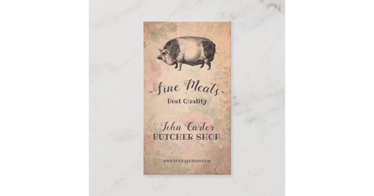 Butcher Shop Fine Meats Porky Pig Pink Card | Zazzle