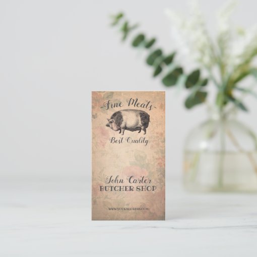 Butcher Shop Fine Meats Porky Pig Pink Card | Zazzle