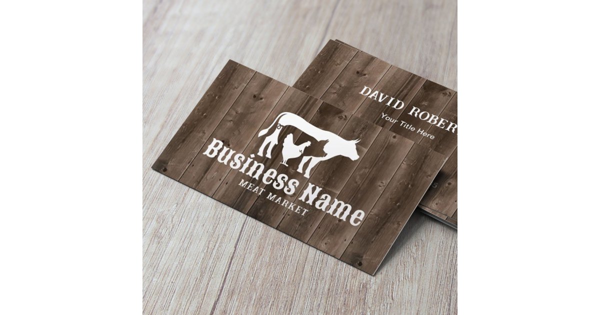 Butcher Shop Meat Market Chicken Pig Cow Barn Wood Business Card | Zazzle