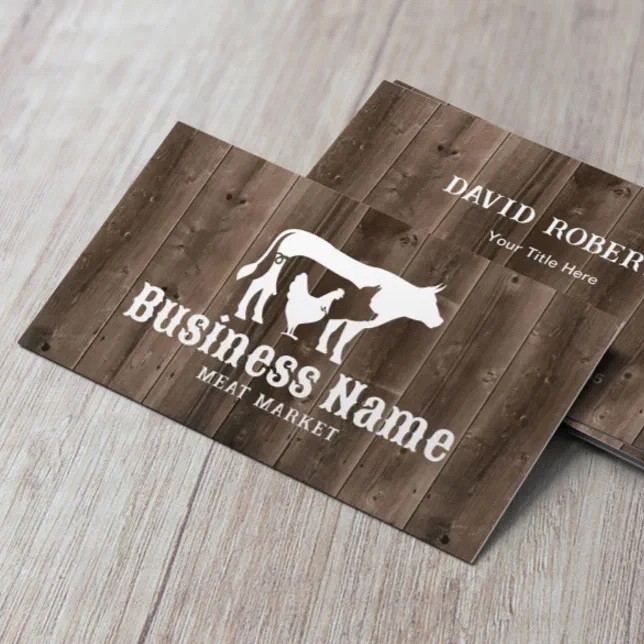 Butcher Shop Meat Market Chicken Pig Cow Barn Wood Business Card | Zazzle