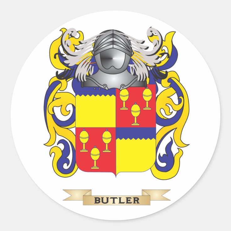 Butler Coat of Arms (Family Crest) Classic Round Sticker | Zazzle