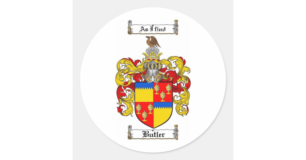 BUTLER FAMILY CREST - BUTLER COAT OF ARMS CLASSIC ROUND STICKER | Zazzle