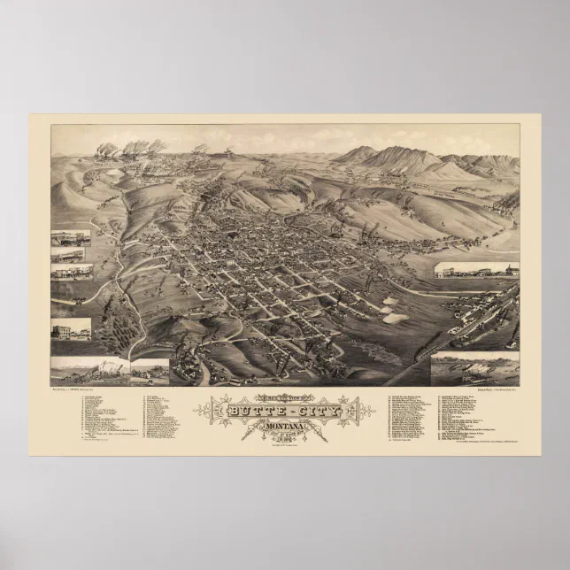 Butte City, MT Panoramic Map - 1884 Poster | Zazzle