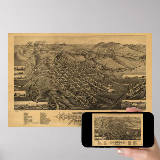 Butte Montana 1884 Antique Panoramic Map Poster | Zazzle