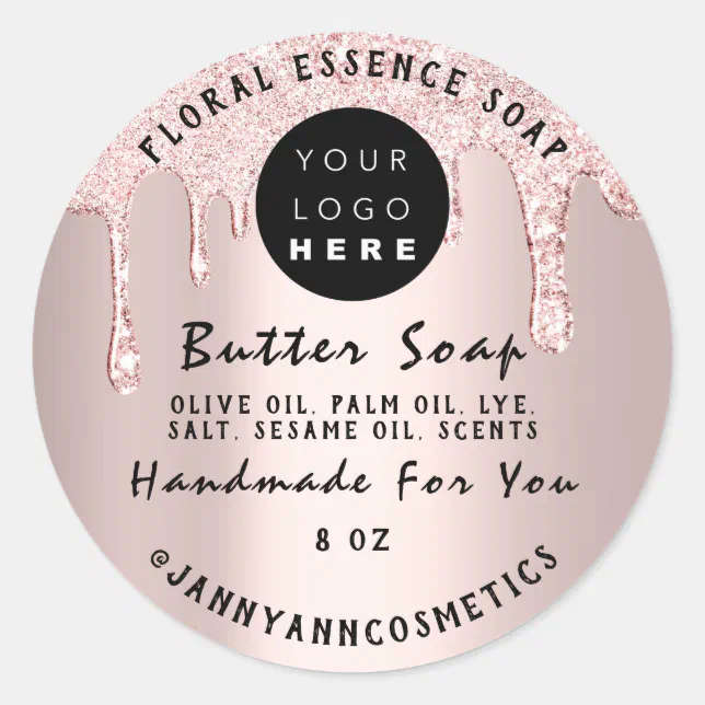 Butter Soap Cosmetics Handmade Drip Pink Rose Classic Round Sticker ...