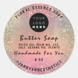 Butter Soap Cosmetics Handmade Rose Logo Confetti Classic Round Sticker ...