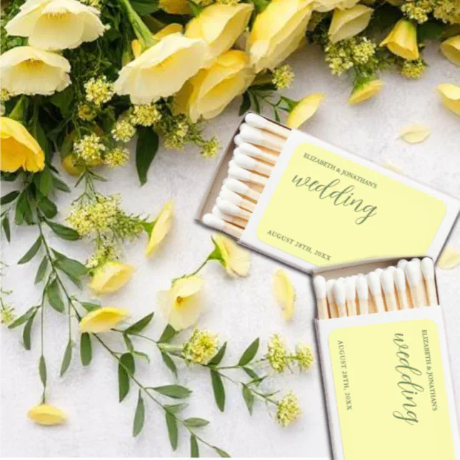Butter Yellow and Sage Minimalist Wedding Matchboxes | Zazzle