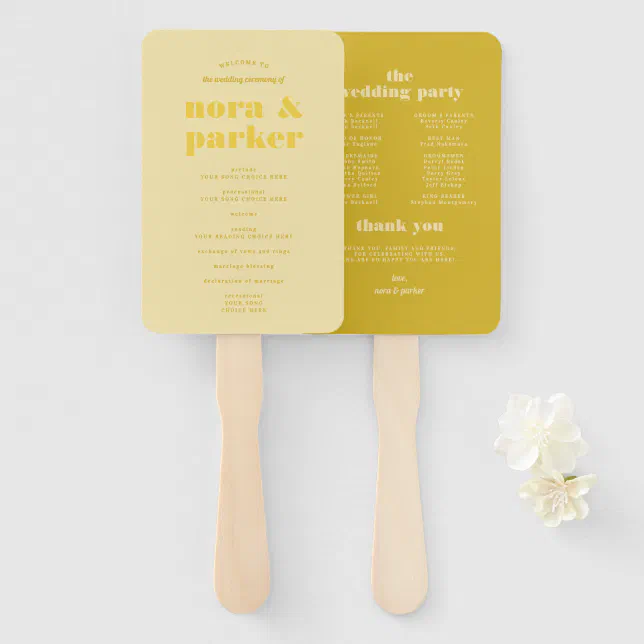 Butter Yellow Simple Wedding Program Hand Fan | Zazzle