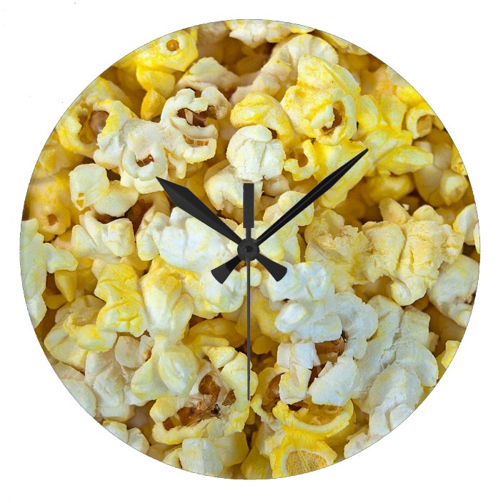 buttered popcorn background large clock | Zazzle.com