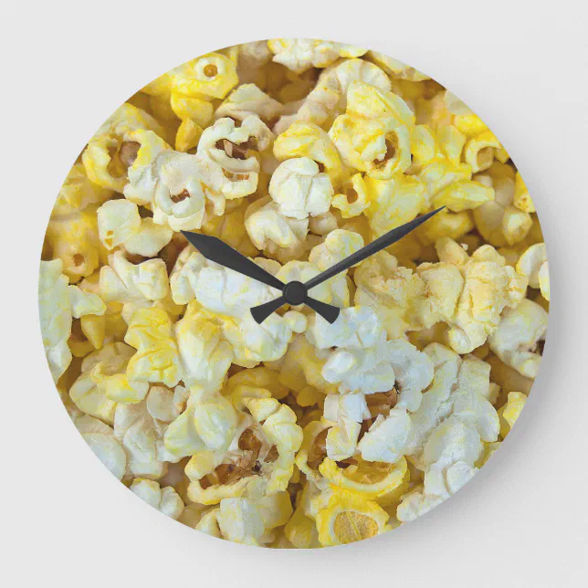 buttered popcorn background large clock | Zazzle