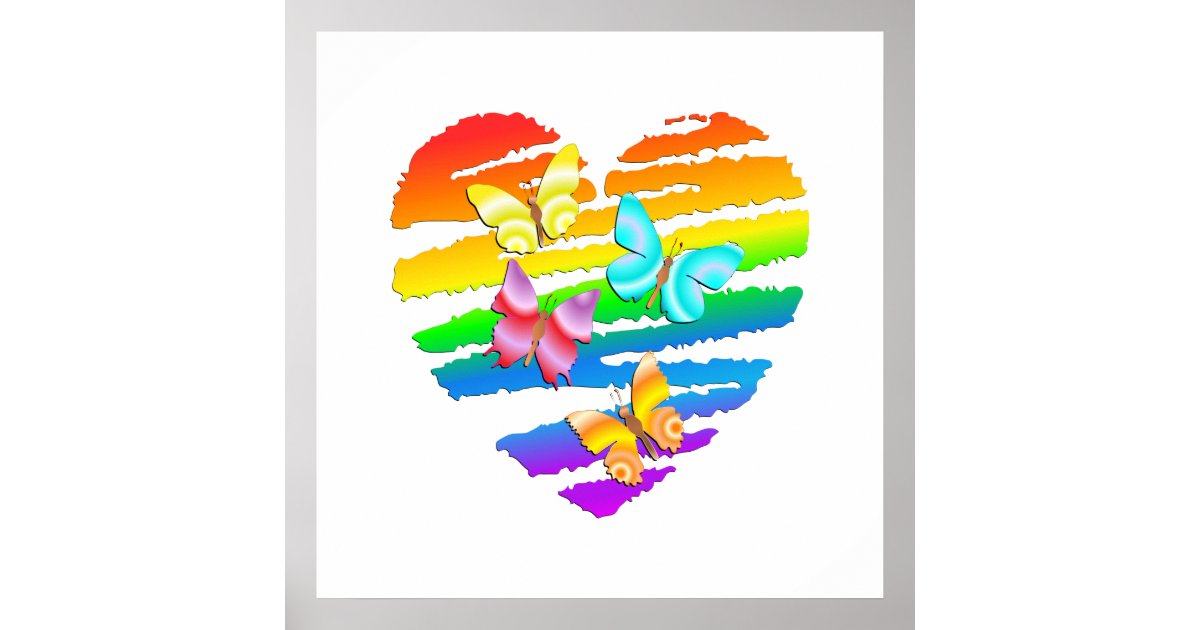 Butterflies and Rainbow Heart Poster | Zazzle