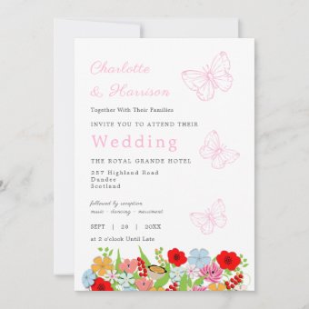 Butterflies And Spring Flowers Elegant Wedding Invitation | Zazzle