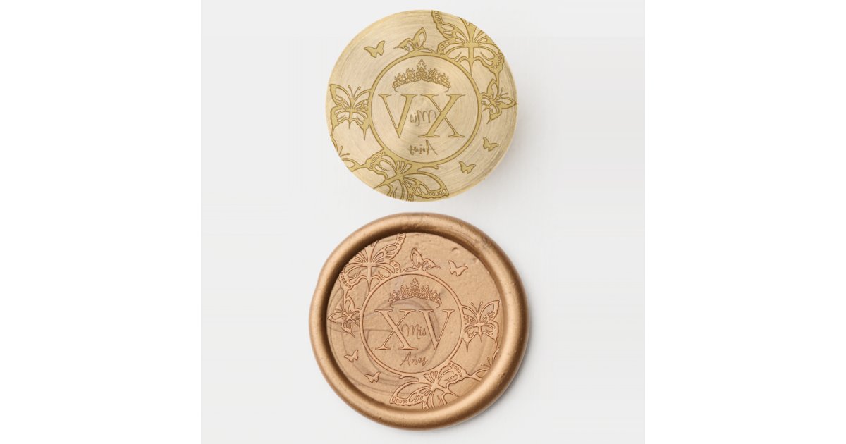 Butterflies Crown Quinceañera Mis XV Años Logo Wax Seal Stamp | Zazzle