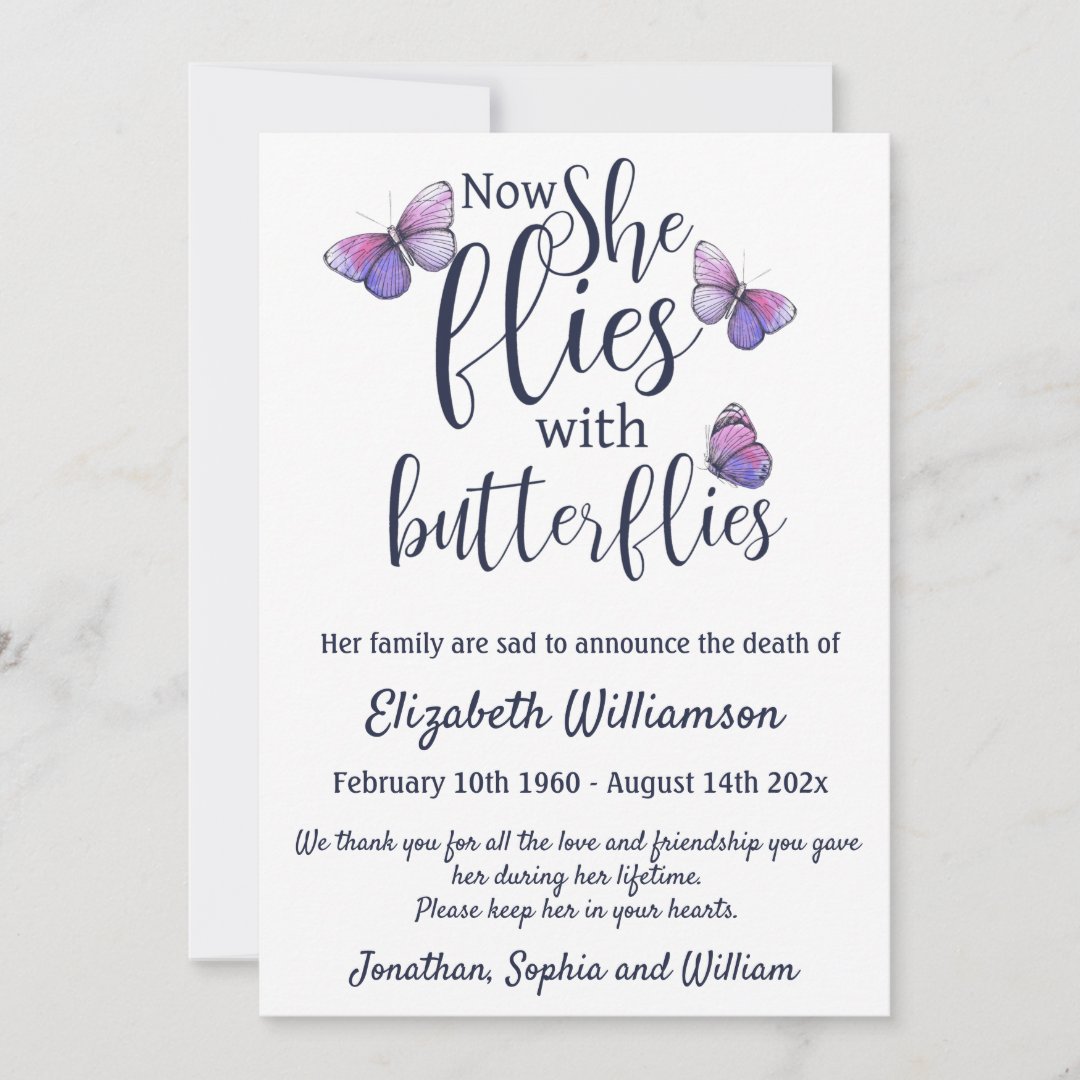 Butterflies Death Announcement Funeral Arrangement | Zazzle