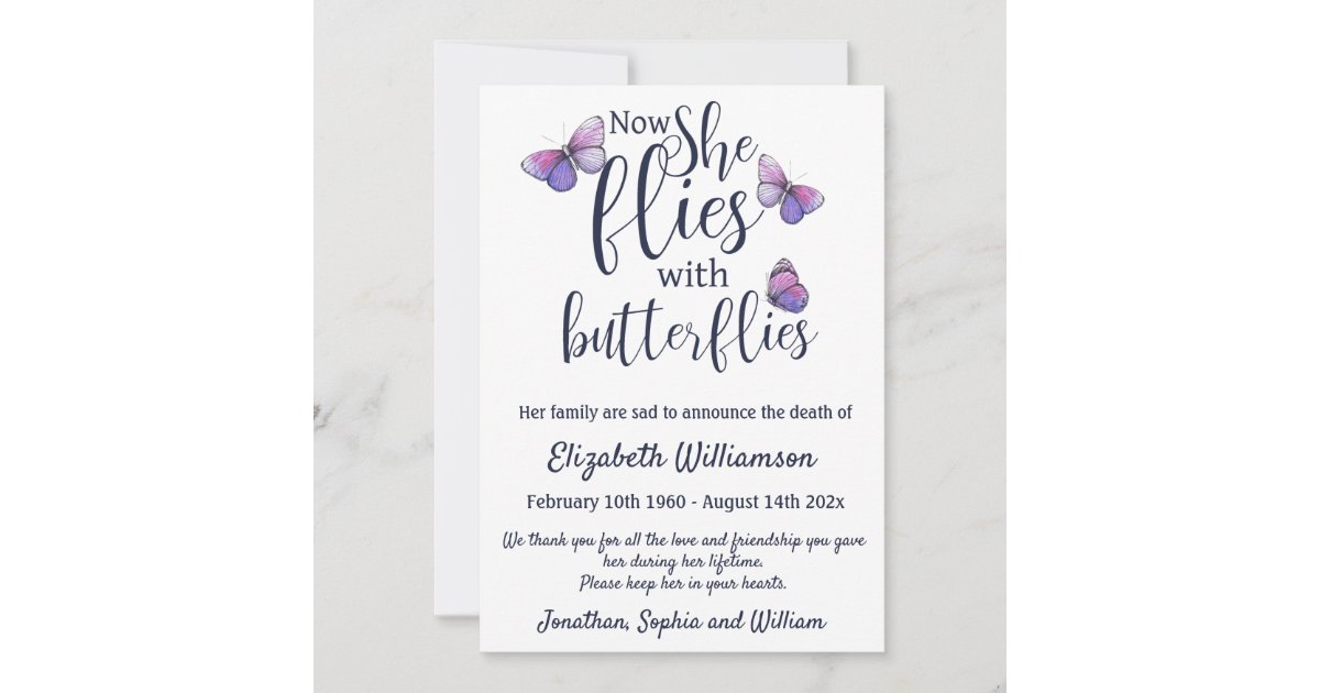 Butterflies Death Announcement Funeral Arrangement | Zazzle