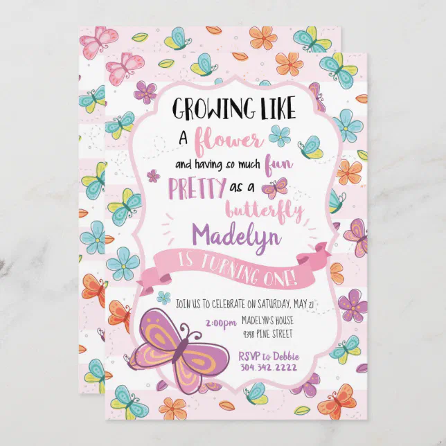Butterflies First Birthday Invitation | Zazzle