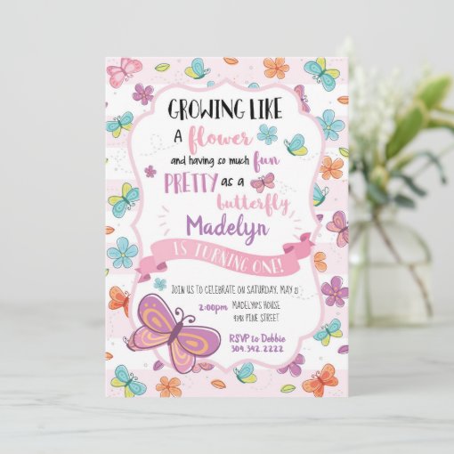 Butterflies First Birthday Invitation | Zazzle