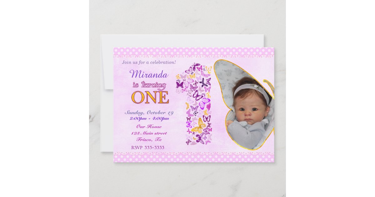 Butterflies First Birthday Party Invitation | Zazzle