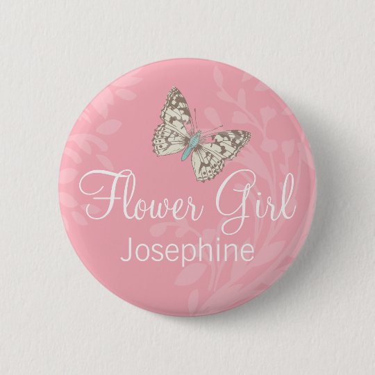 Butterflies Flower girl pink wedding pin / button | Zazzle.com
