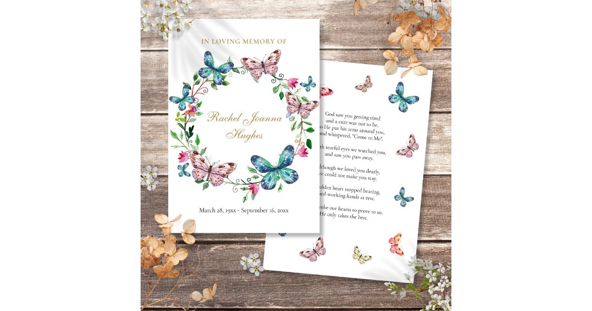 Butterflies Funeral Memorial Prayer Poem Card | Zazzle