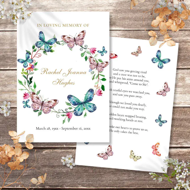 Butterflies Funeral Memorial Prayer Poem Card | Zazzle
