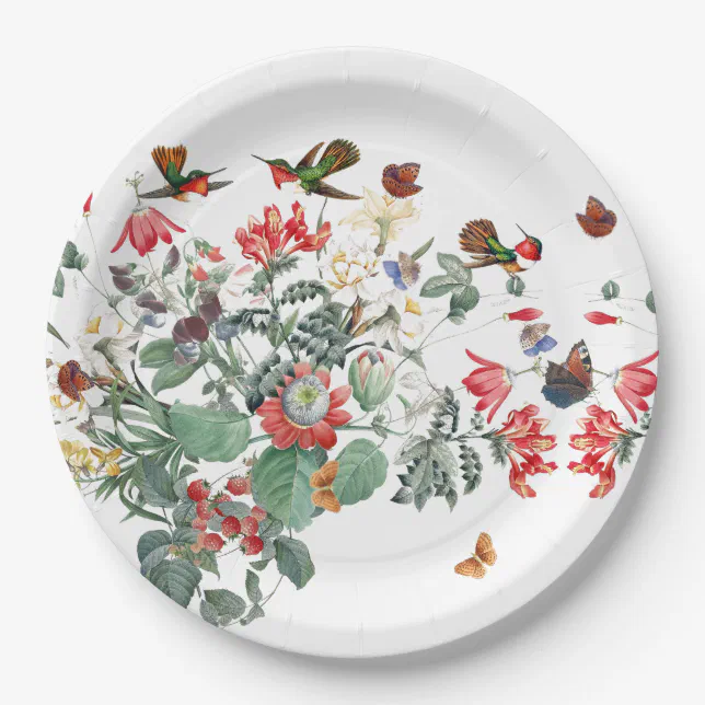 Butterflies Hummingbird Birds Garden Flowers Party Paper Plates | Zazzle