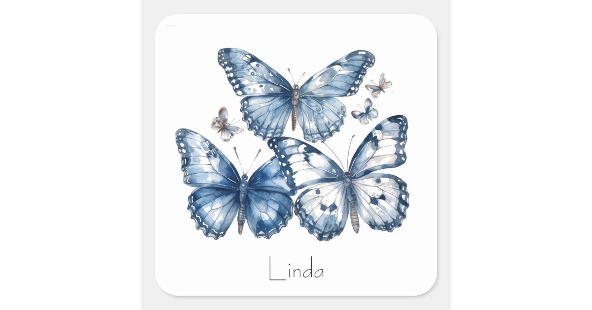 Butterflies in Delft Blue, customizable Square Sticker | Zazzle