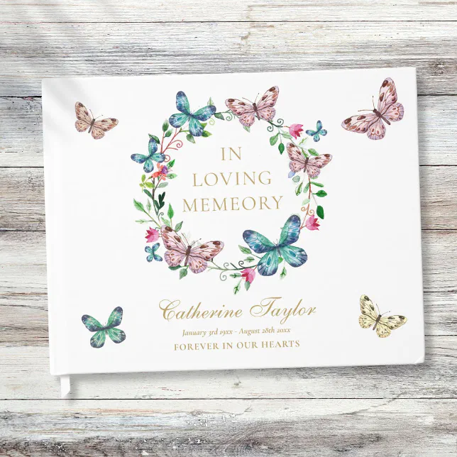 Butterflies In Loving Memory Memorial Funeral Guest Book | Zazzle