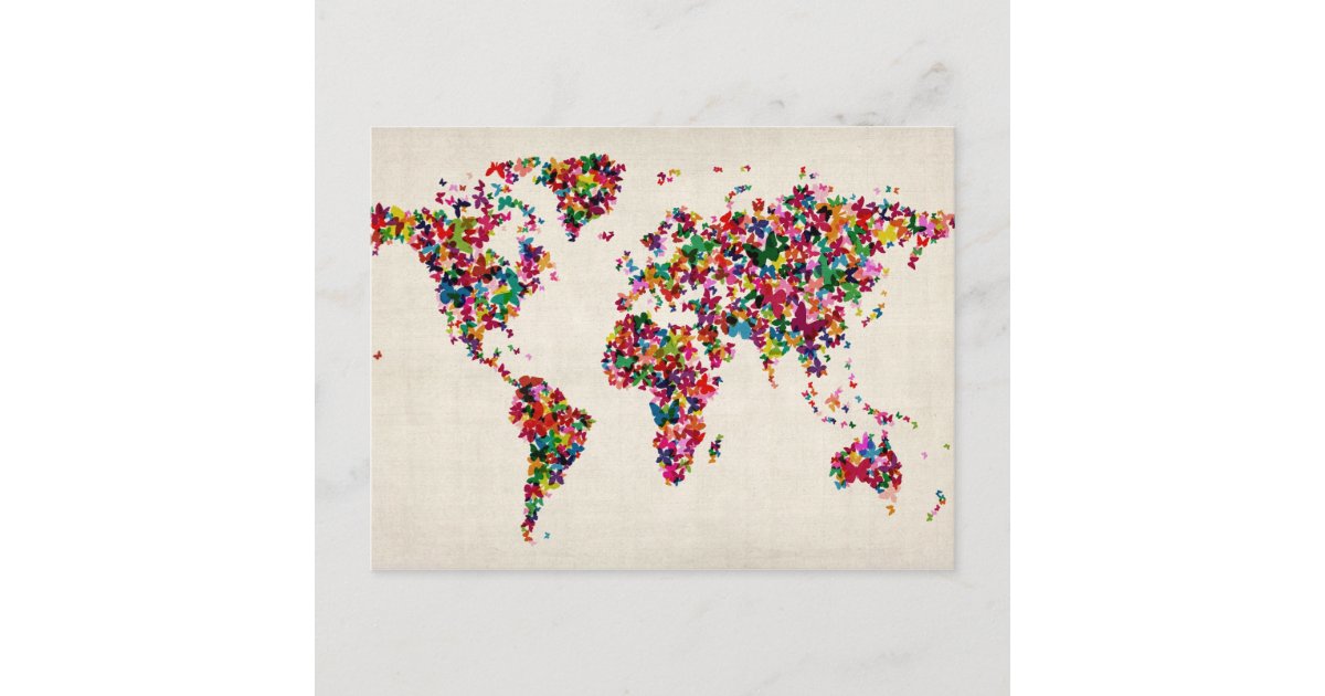 Butterflies Map of the World Map Postcard | Zazzle