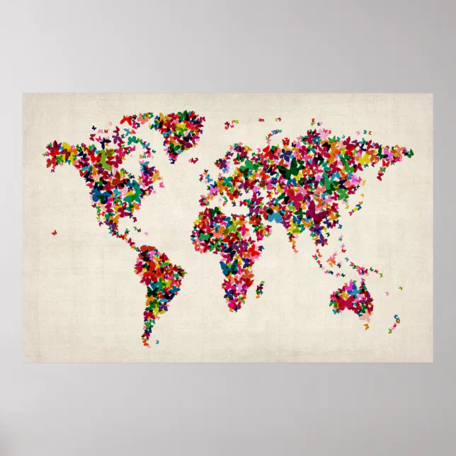 Butterflies Map of the World Map Poster | Zazzle