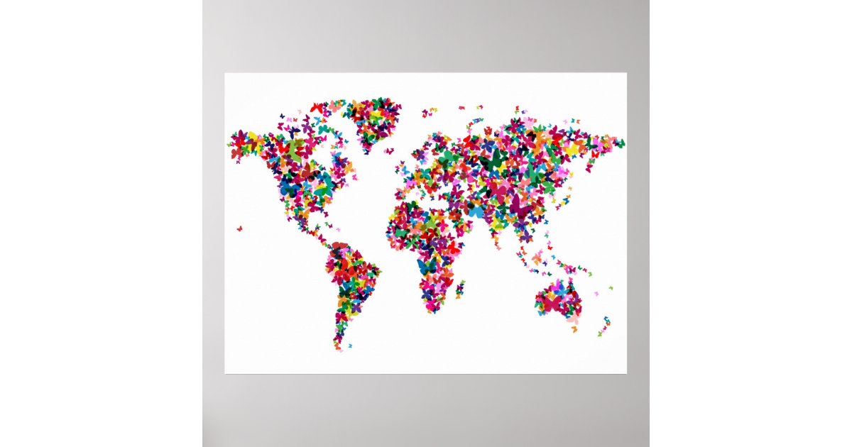 Butterflies Map of the World Poster | Zazzle