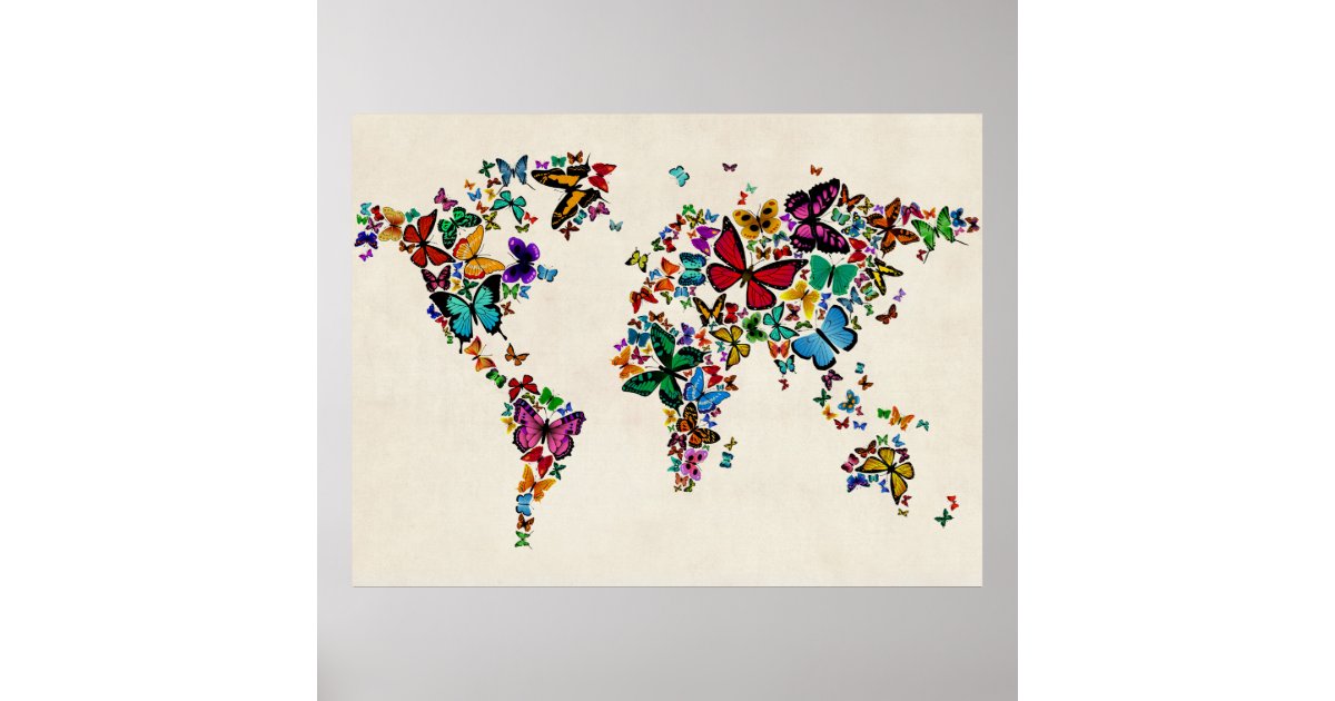 Butterflies Map of the World Poster | Zazzle