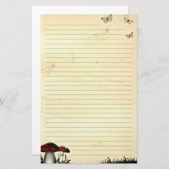 Butterflies & Mushroom Lined Old Paper Stationery | Zazzle