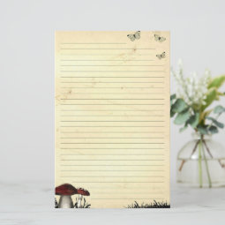 Butterflies & Mushroom Lined Old Paper Stationery | Zazzle