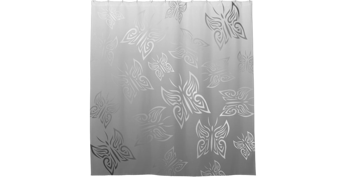 Butterflies Pattern Silver Shower Curtain | Zazzle