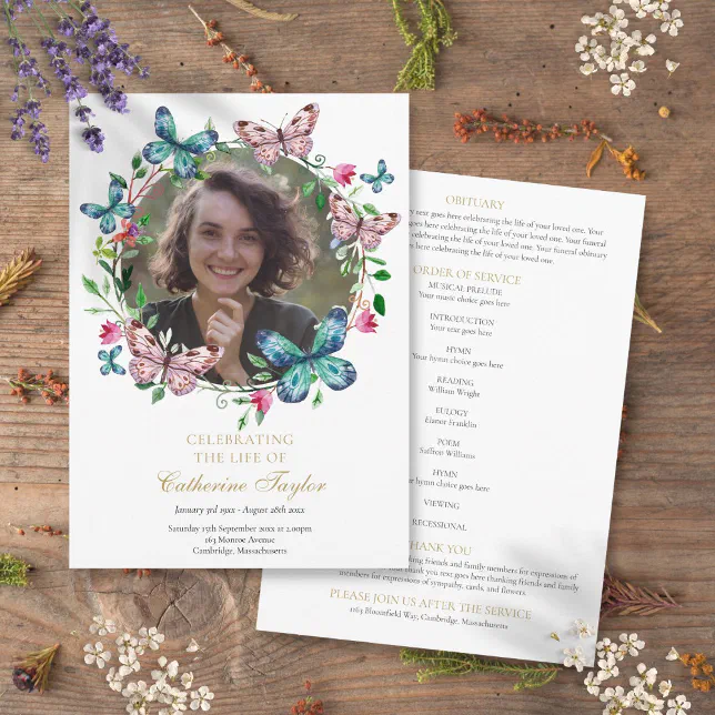 Butterflies Photo Funeral Order Of Service Program | Zazzle