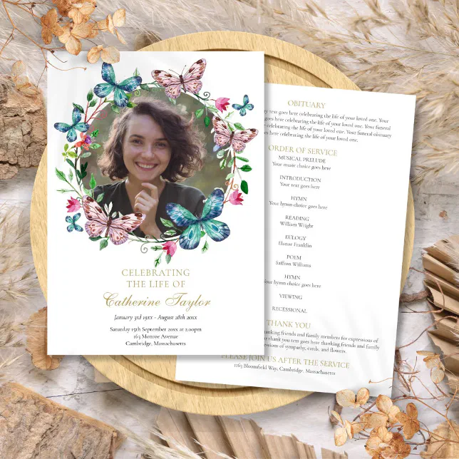 Butterflies Photo Funeral Order Of Service Program | Zazzle