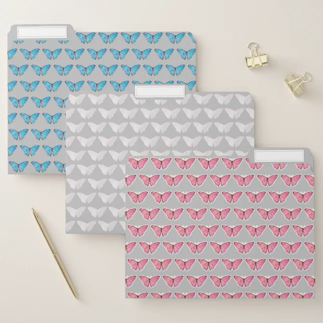 Butterflies pink blue pretty pattern 3-piece file folder | Zazzle