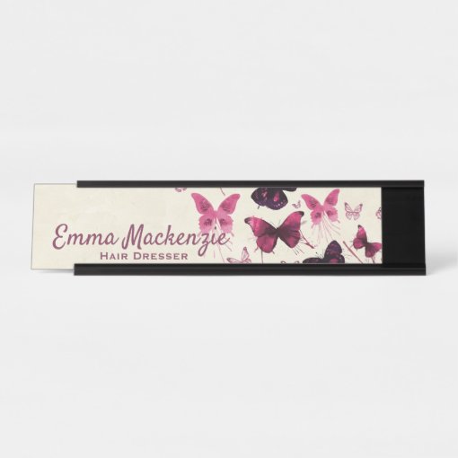 Butterflies Purple Desk Name Plate Station Sign | Zazzle