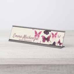 Butterflies Purple Desk Name Plate Station Sign | Zazzle