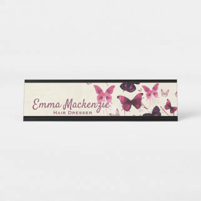 Butterflies Purple Desk Name Plate Station Sign | Zazzle