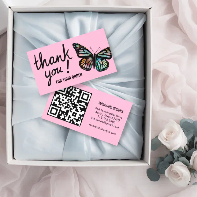 Butterflies Thank You for Your Order QR Code Business Card | Zazzle